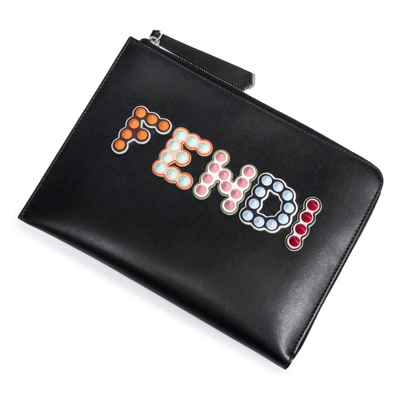 Fendi | Bags | Fendi Fun Fair Studded Clutch In Blackorangelight Blue ...